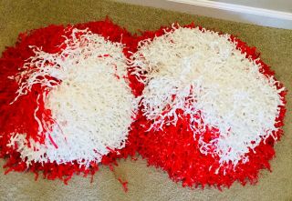 VINTAGE 1981 AUTHENTIC RED WHITE HIGH SCHOOL CHEER LEADING POM POMS ...