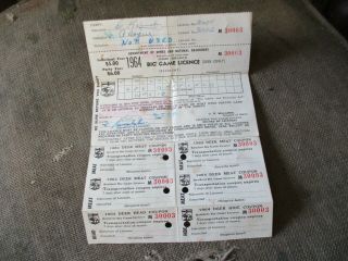 1957 MANITOBA CANADA BIG GAME DEER LICENSE HUNTING FISHING TRAPPING ...