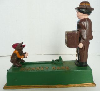 Cast Iron Organ Mechanical Bank Monkey With Cat & Dog COIN BANK VINTAGE ...