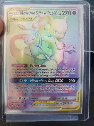 Pokemon Unified Minds Mewtwo And Mew GX Hyper Rare Tag Team 242/236 NM ...